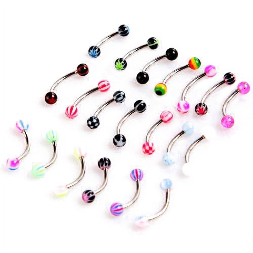 20pcs Colorful Stainless Steel Barbell Curved Eyebrow Rings Bars Tragus ...