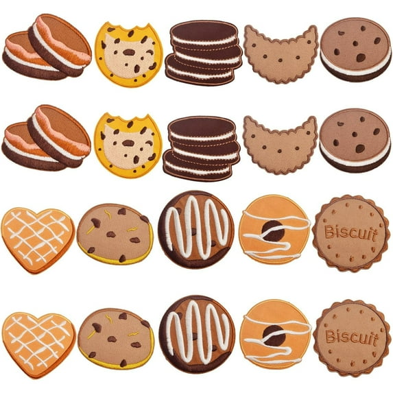 20pcs Cookie Biscuit Sweet Snacks Embroidered Patches Cute Cartoon Self ...