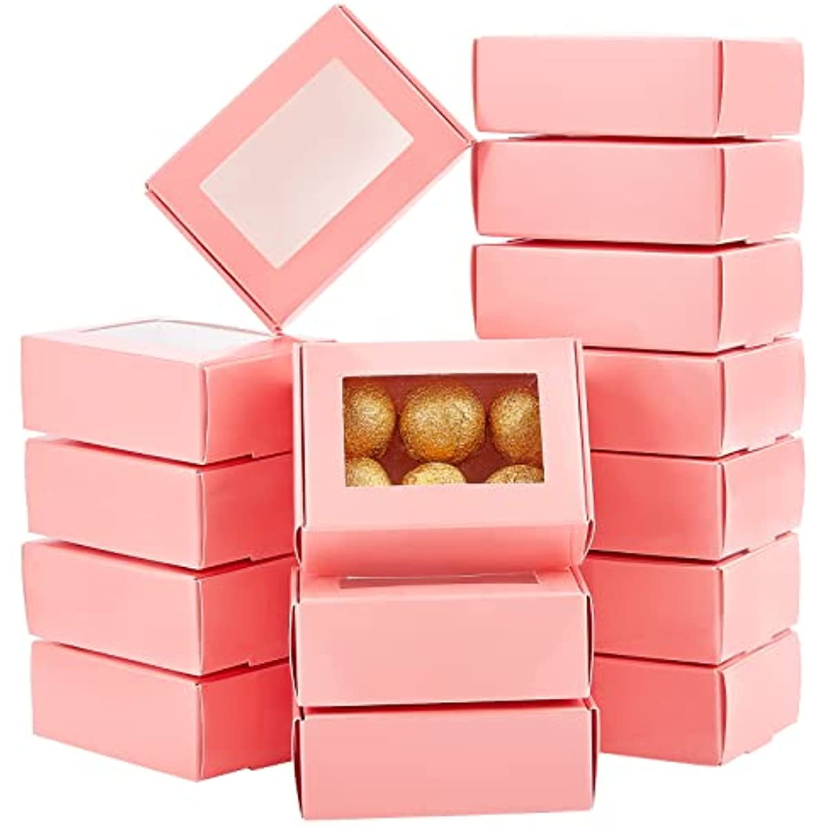 20pcs Cookie Boxes with Window Mini Treat Boxes Pink Paper Box ...