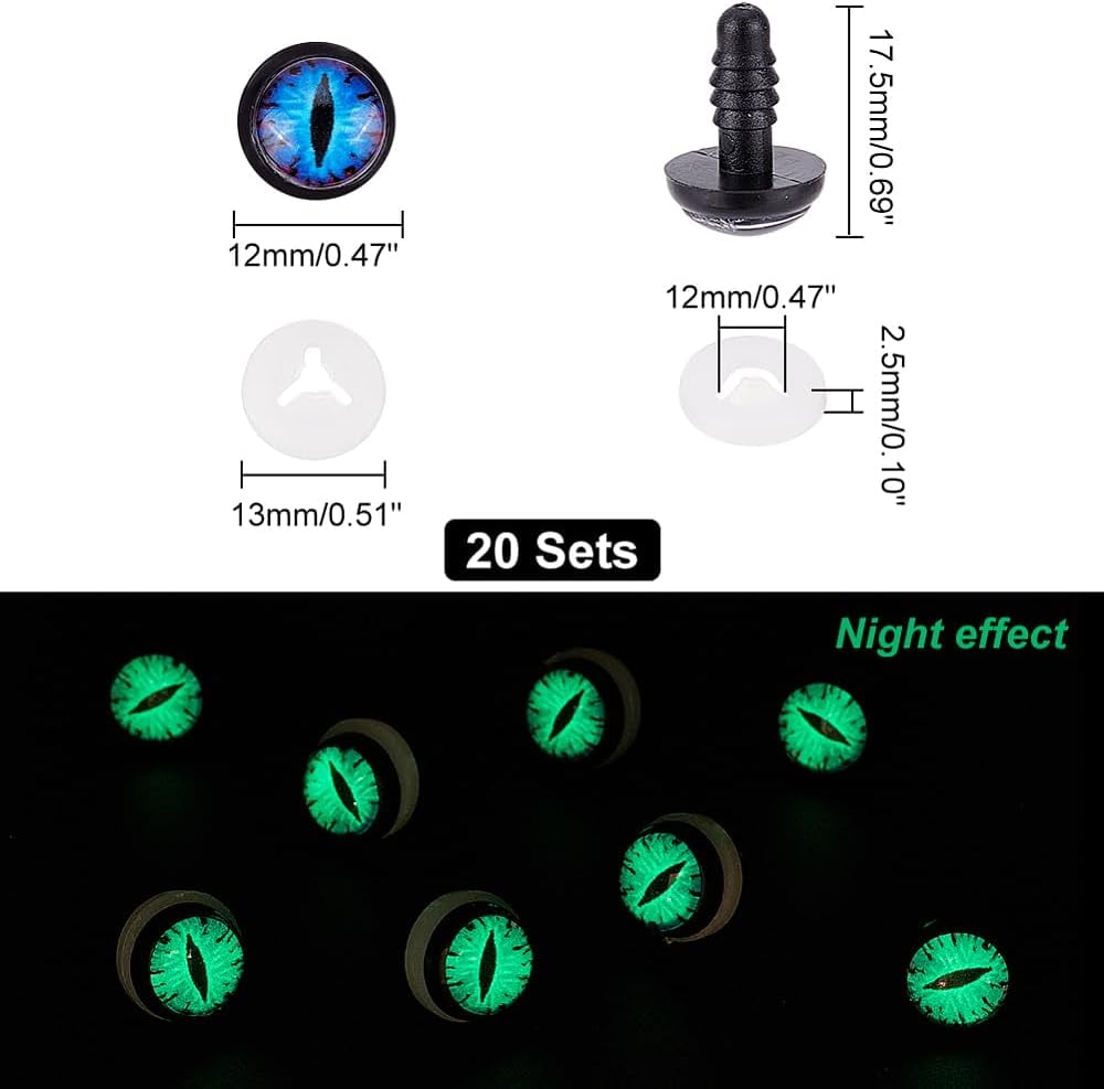 20pcs Craft Safety Eyes Glow in The Dark Dragon Eye Cabochons Craft ...