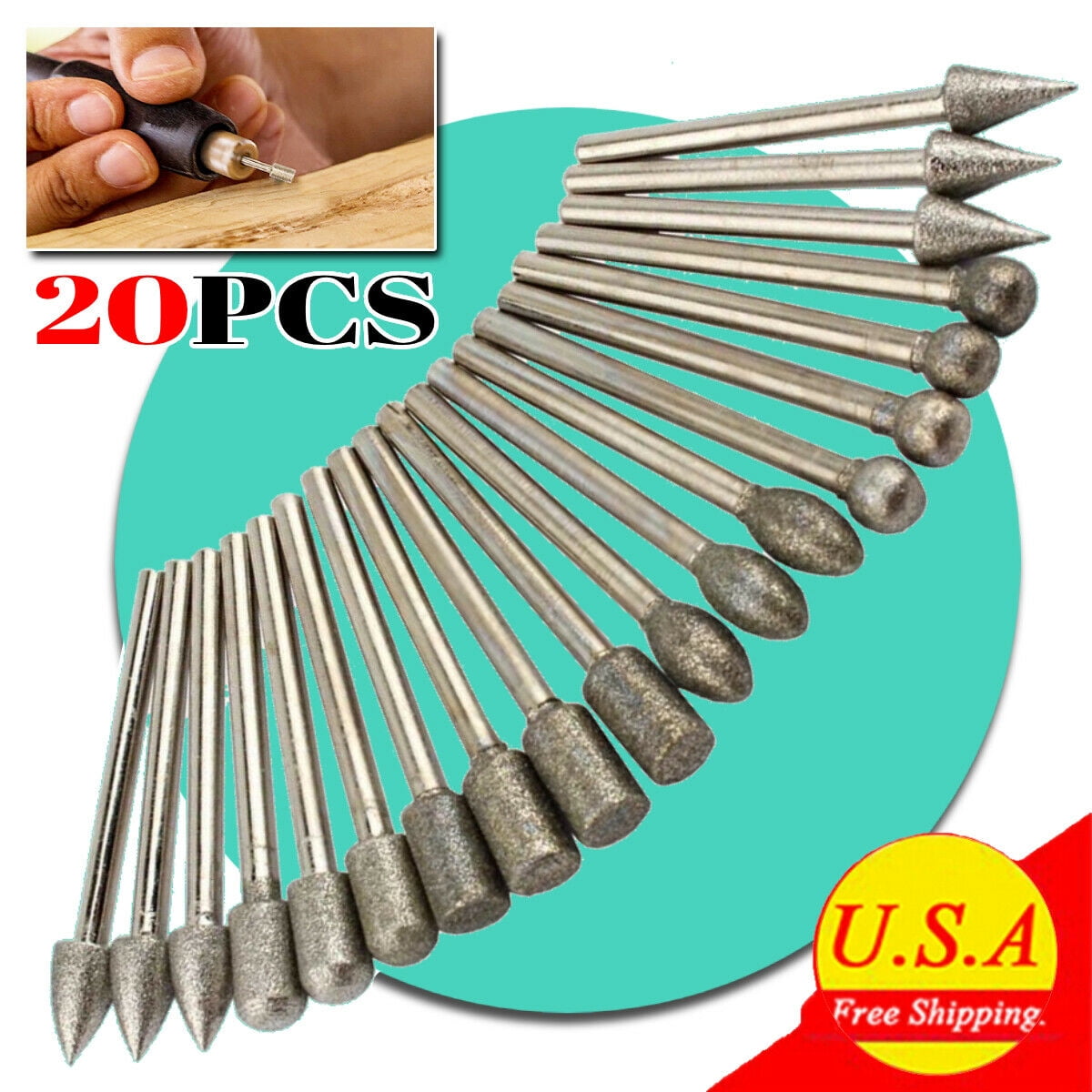 20pcs Diamond Burr Set Drill Bits Mini Drill For Dremel Rotary Tool ...