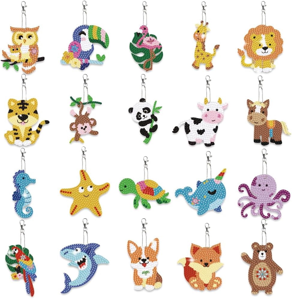 20pcs Diamond DIY Painting Keychains Kit Animal Art 5D Diamond Art ...