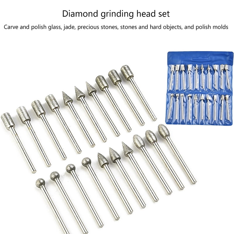 20pcs Diamond Drill Grinding Bit Set Mini Drill Burrs Bit Set For ...