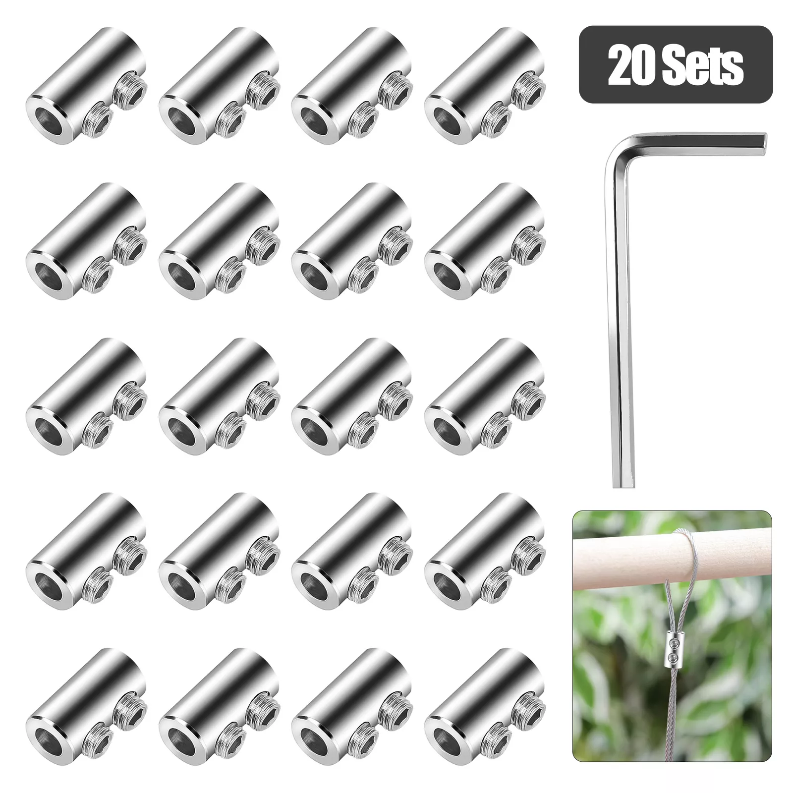 20pcs Double Wire Rope Clips Set Cable Clamps for 1-2.5mm Cable, Silver ...