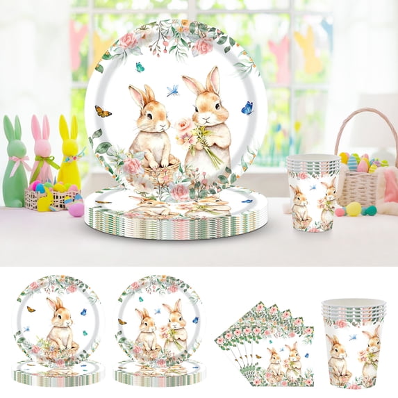 20pcs Easter Spring Flower Bunny Disposable Party Tableware Set ...