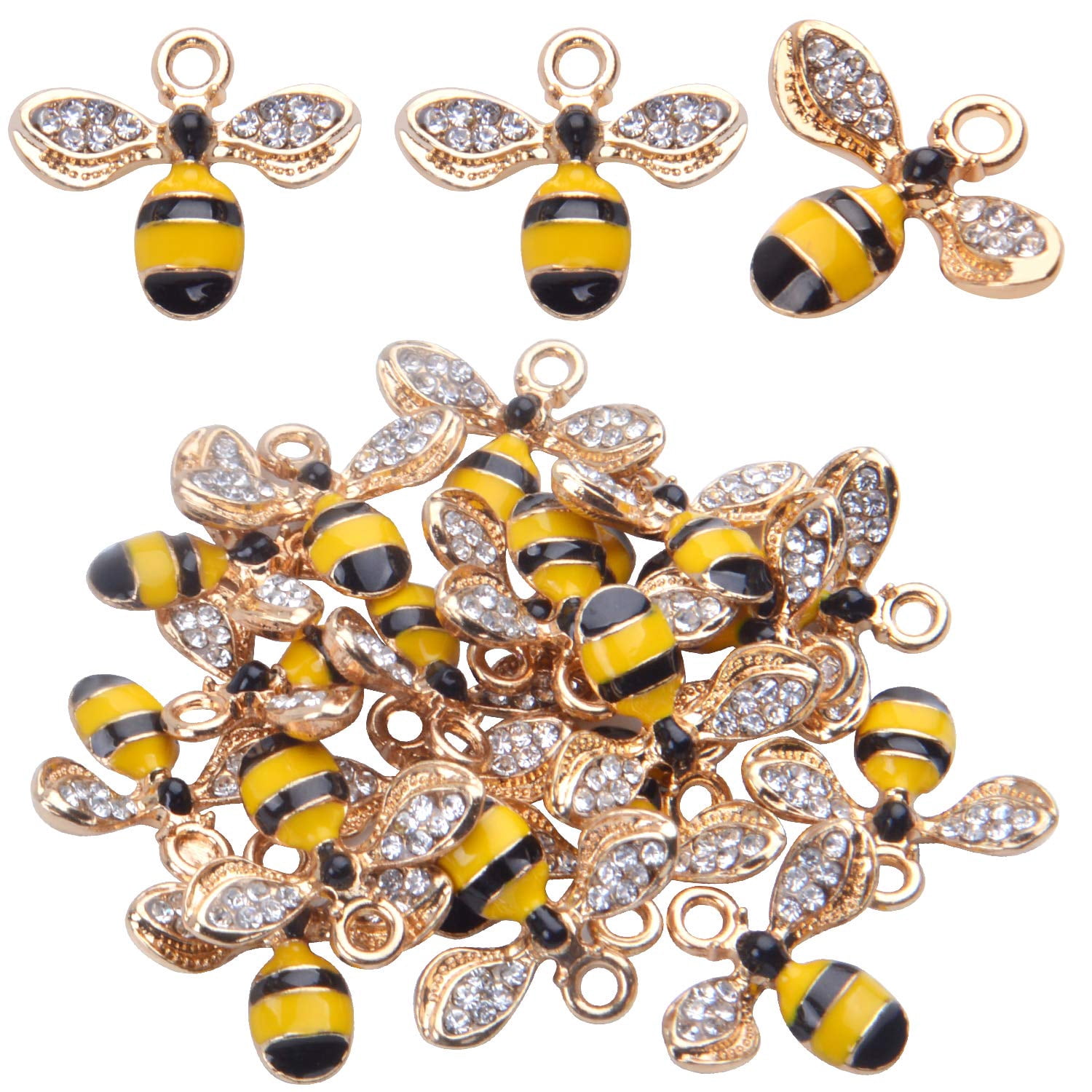 20pcs Enamel Yellow Bee Charms Rhinestone Honey Bee Pendant Charms ...