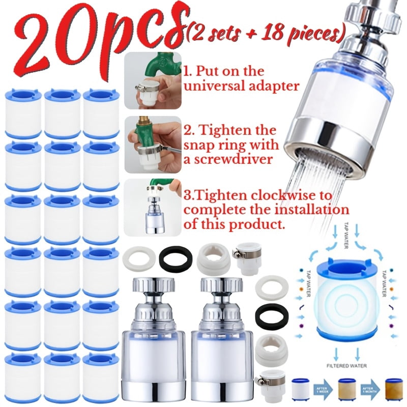 20pcs Faucet Filter(2 Sets + 18 Cartridges)- Anti-Splash Sprayer 360 ...