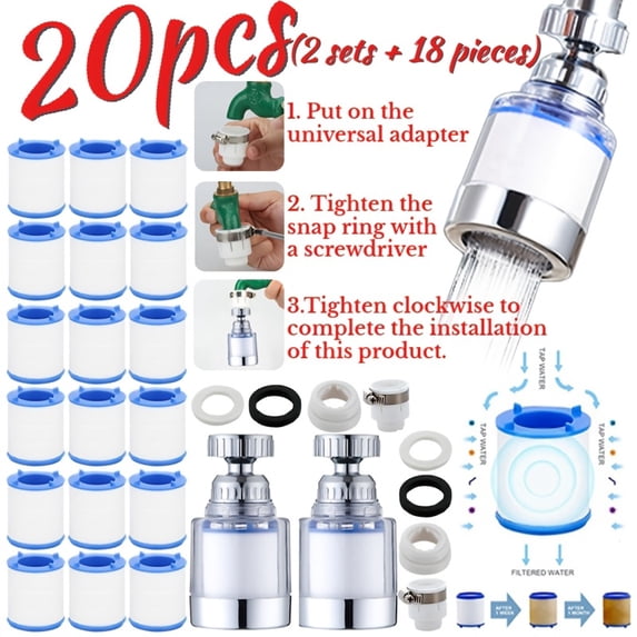 20pcs Faucet Filter(2 Sets + 18 Cartridges)- Anti-Splash Sprayer 360 ...