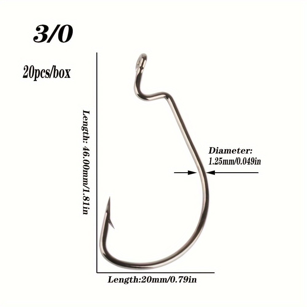 20pcs, Fishing Hooks, Offset Worm Hooks With Wide Gap, Strong Fish ...