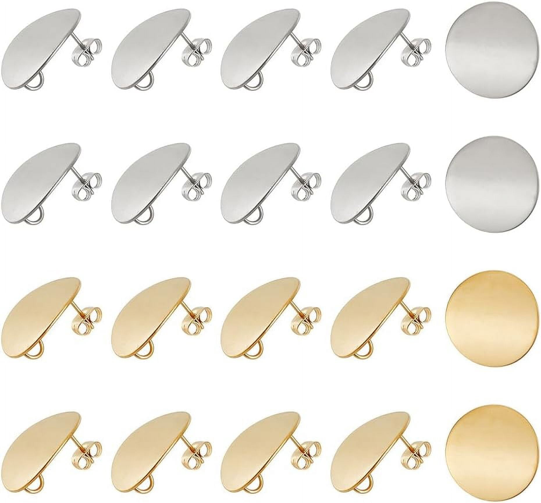 20pcs Flat Round Blank Earring Studs Curved Earrings Stainless Steel ...