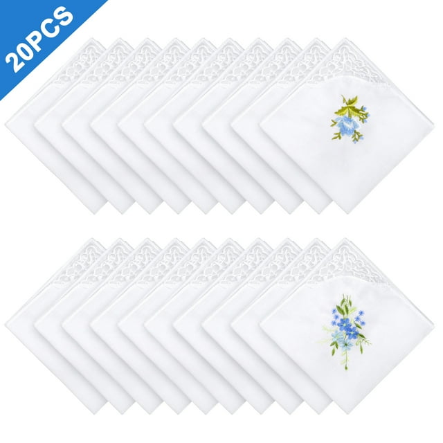 20pcs Floral Embroidered Handkerchiefs for Women, EEEkit 11''x11 ...