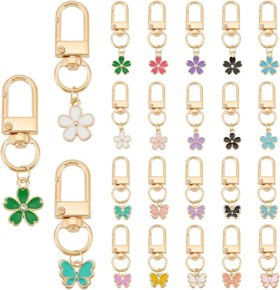 20pcs Flower Butterfly Key Chains 20 Styles Cute Mini Keychains Set ...