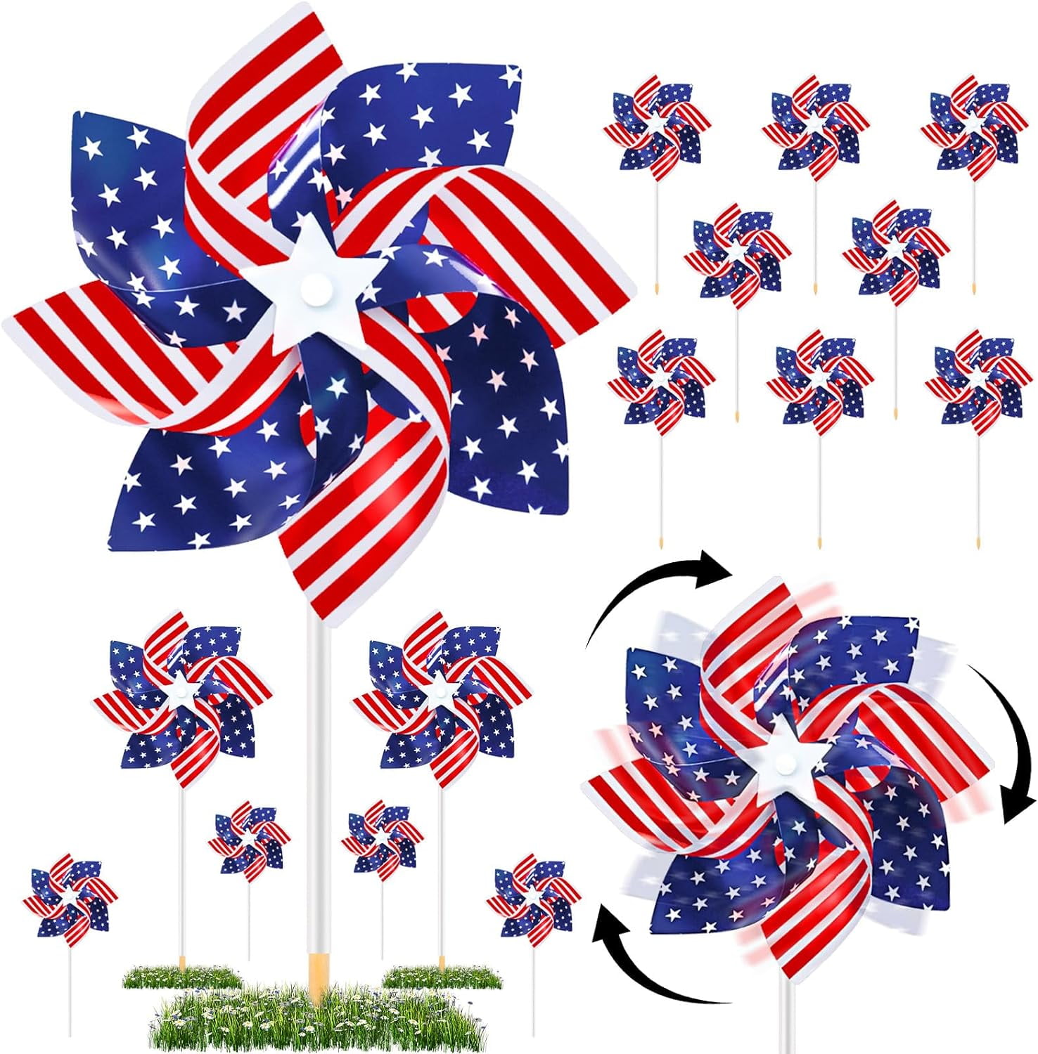 20pcs Fourth of July Pinwheels,Red White and Blue 4th of July tions ...