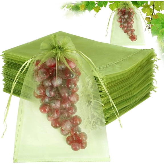 100pcs Fruit Protection Bags 6x9 inch, Green Netting Cover Drawstring ...