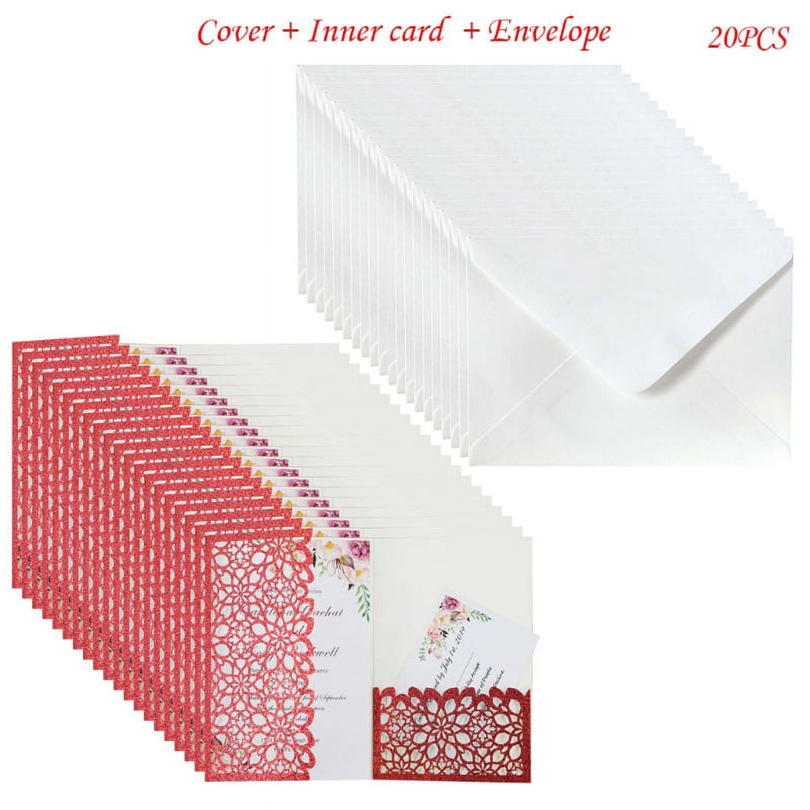 20pcs Glitter Hollow Lace Invitations Cards Envelopes for Wedding ...