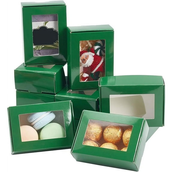 20pcs Green Gift Boxes 3.3x2.3x1.1in With Window Small Paper Donuts ...