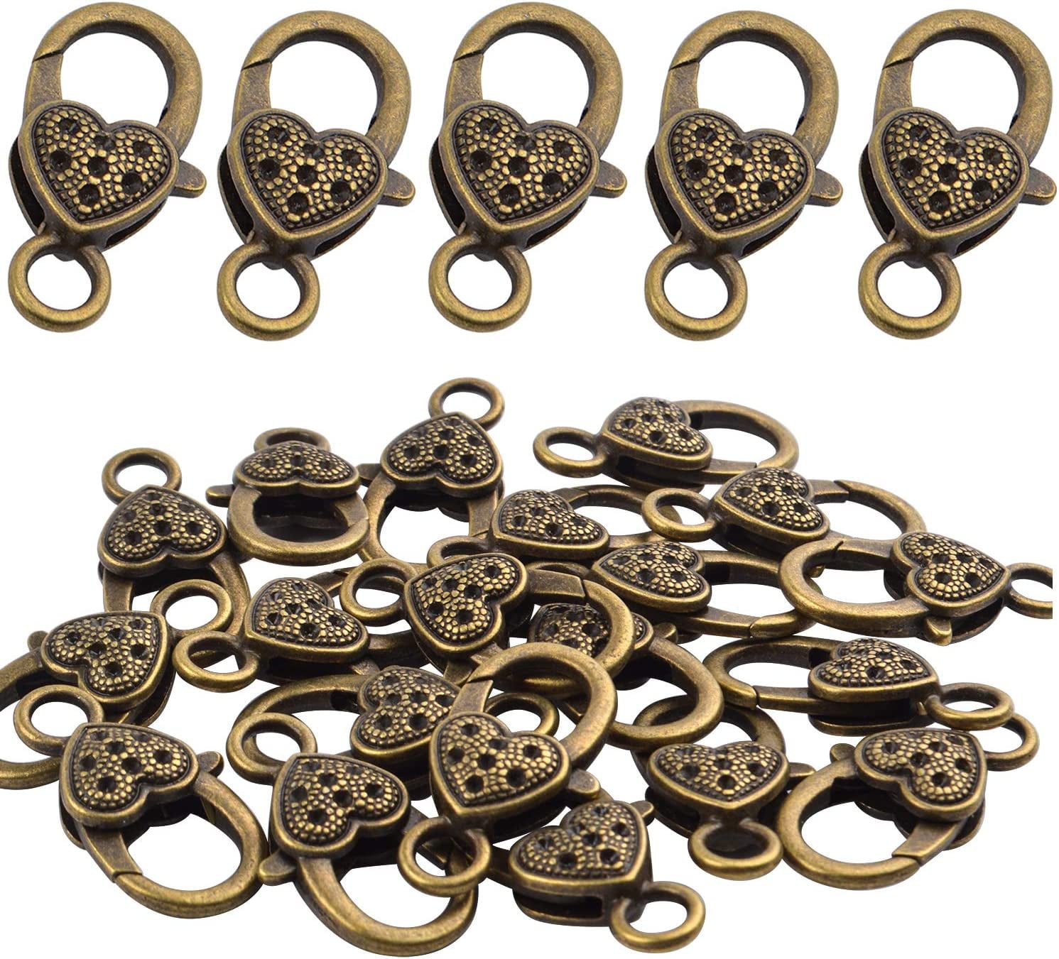 20pcs Heart Lobster Claw Clasp Antique Jewelry Lobster Clips for DIY ...