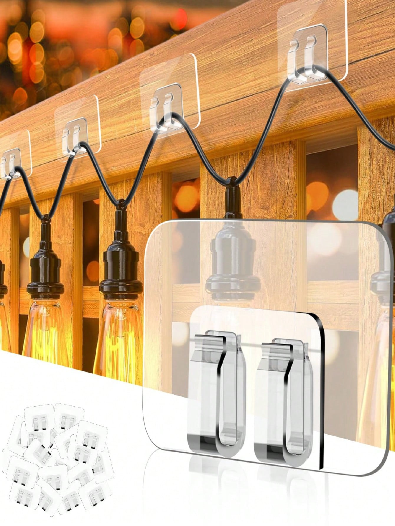 20pcs-Hooks For Outdoor String Lights Clips With Adhesive Strips:Heavy ...