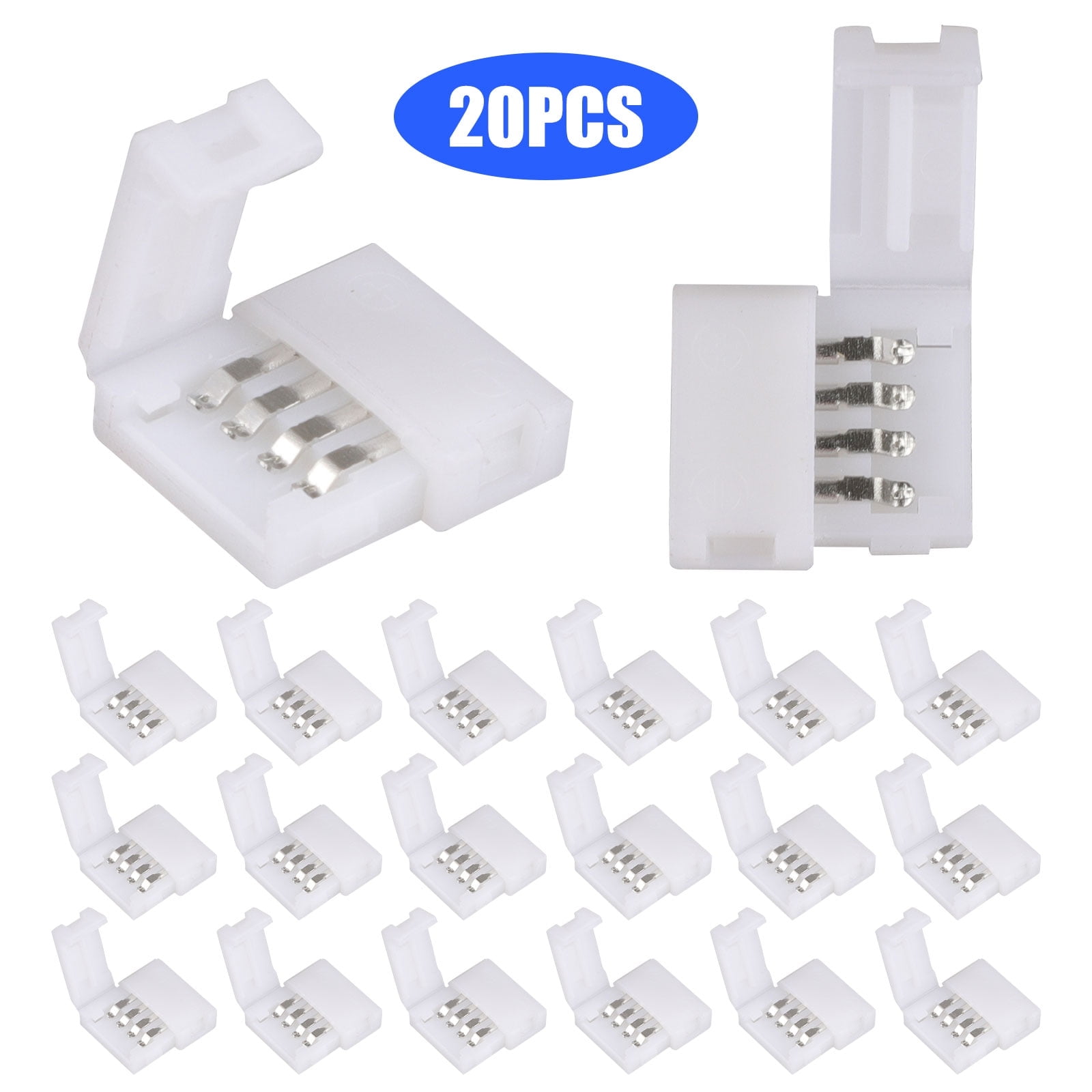 TSV 20pcs LED Strip Light Connectors, 4 Pin 10mm Solderless, Fireproof ...