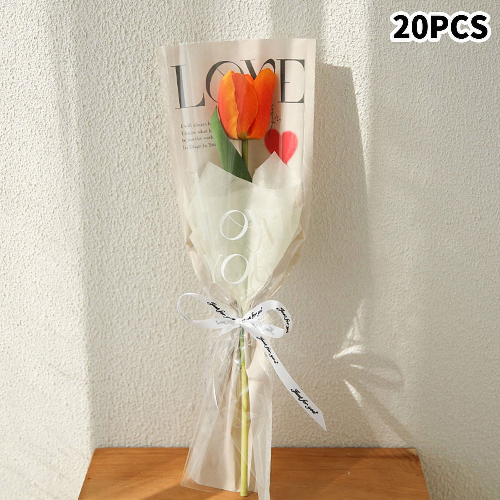 20pcs LOVE Transparent Rose Packaging Bags Flower Bouquet Plastic Bag ...