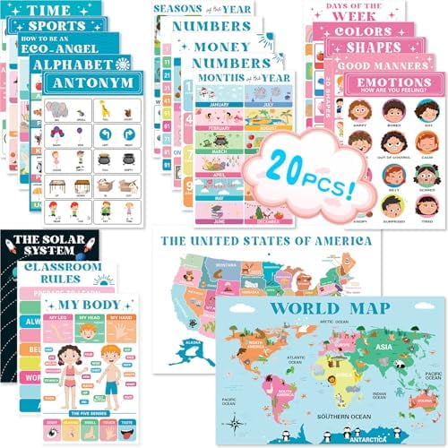 20pcs Laminated Educational Posters For Toddlers, Preschool Posters for ...