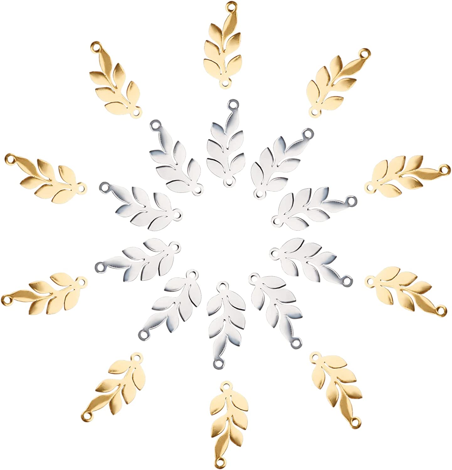 20pcs Leaf Connectors Charm Branch Leaf Link Charm Double Loops Tree ...