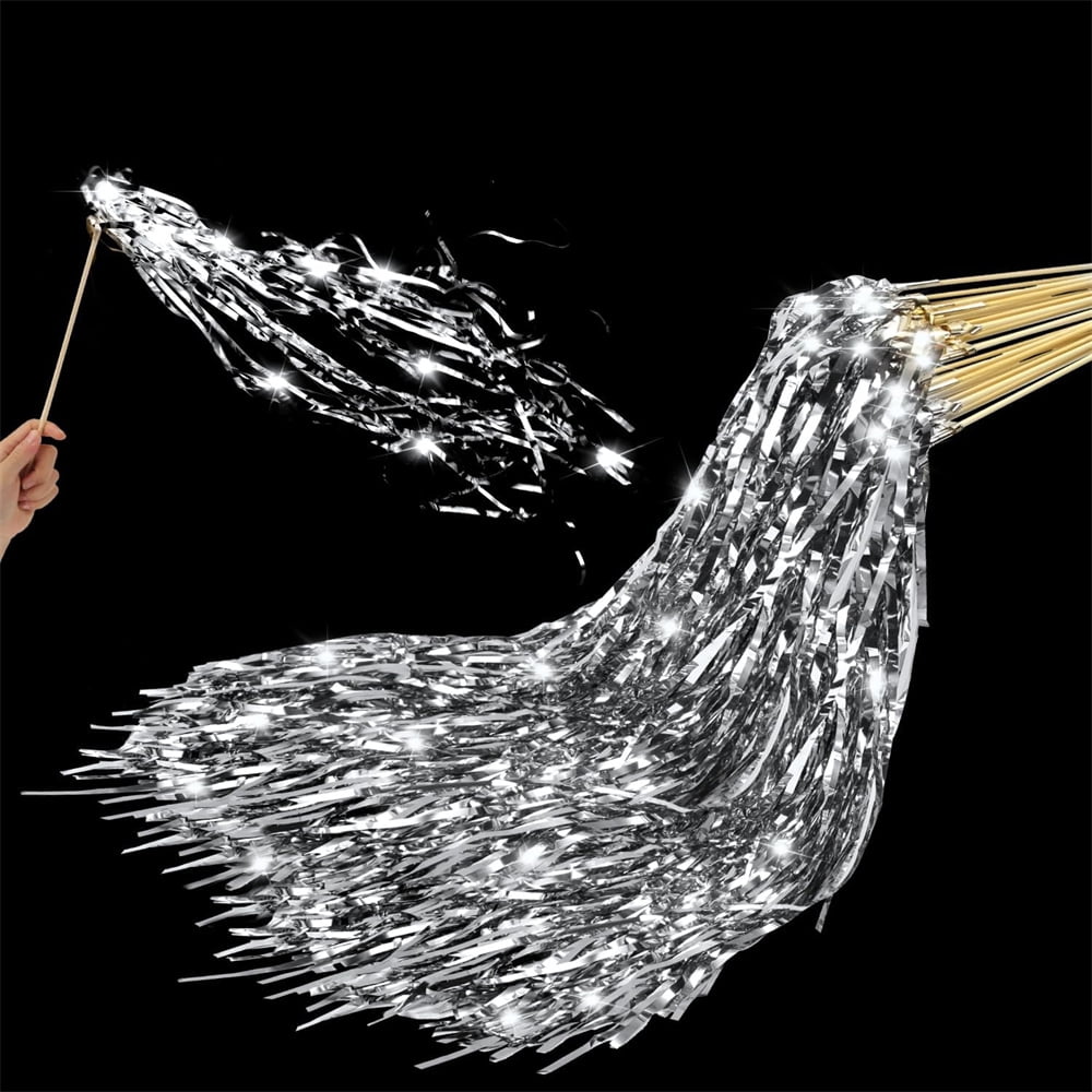 20pcs Lighted Wedding Wands Send off, NOGIS LED Ribbon Stick with Shiny ...