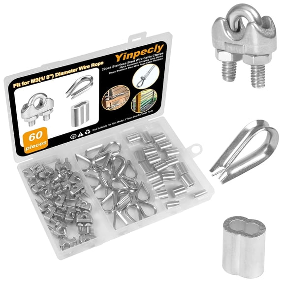 20pcs M3 Stainless Steel Wire Rope Cable Clip Clamp, 20pcs M3 Stainless ...