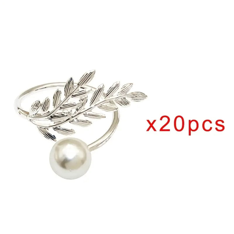 20pcs Metal Napkin Rings Set - Gold & Silver Pearl Wheat Design Napkin ...