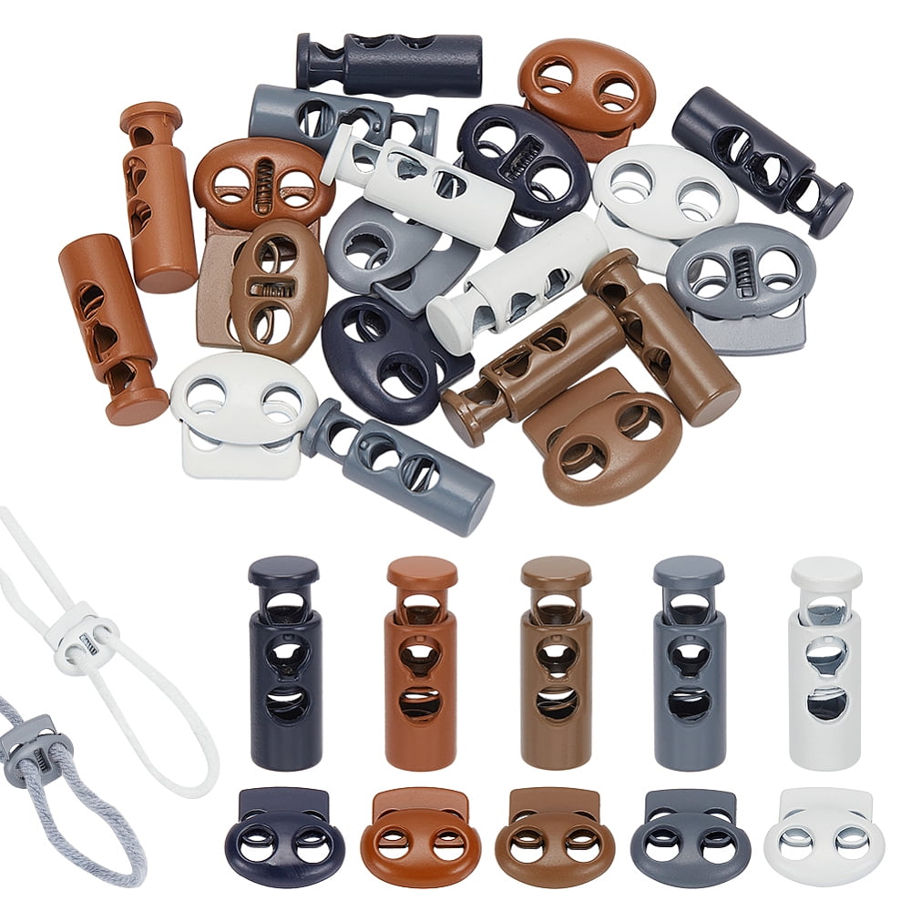 20pcs Metal Toggle Spring Stoppers Double Hole Cord Locks Colorful Ends ...