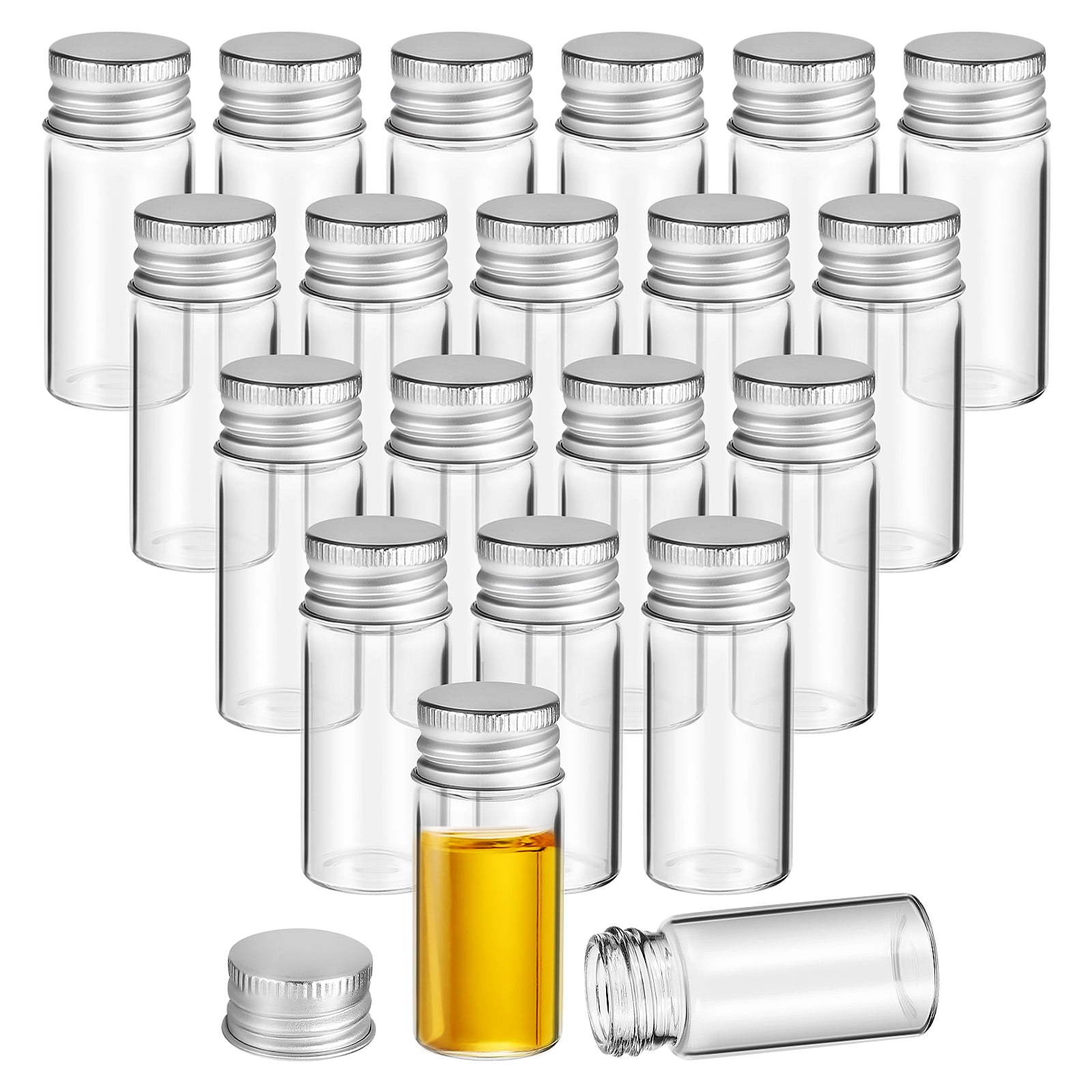 20pcs Mini Glass Bottles Clear Sample Bottles Aluminium Top Dispenser ...