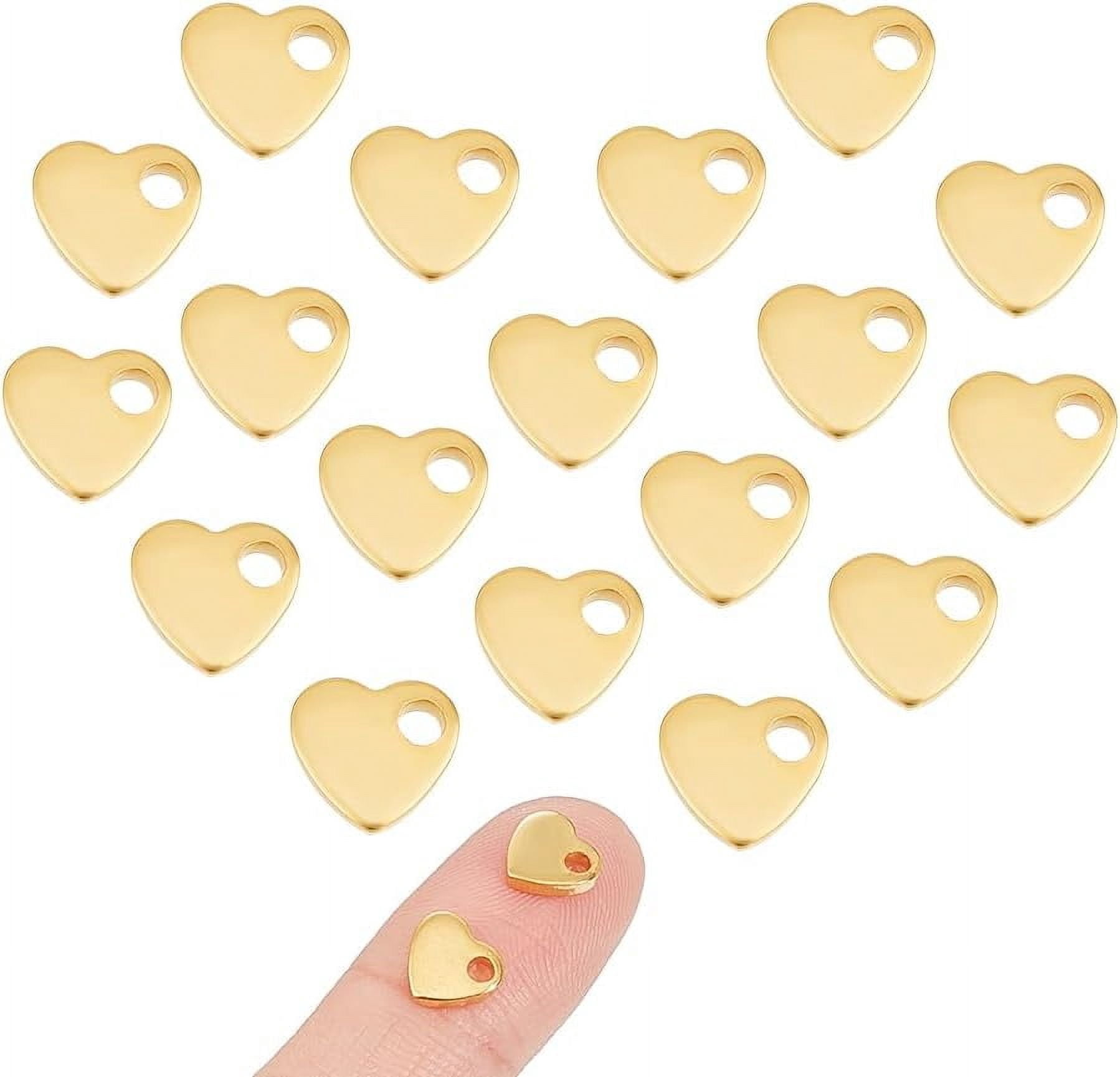 20pcs Mini Heart Chain Extender Drop Stainless Steel Pendant Flat Metal ...