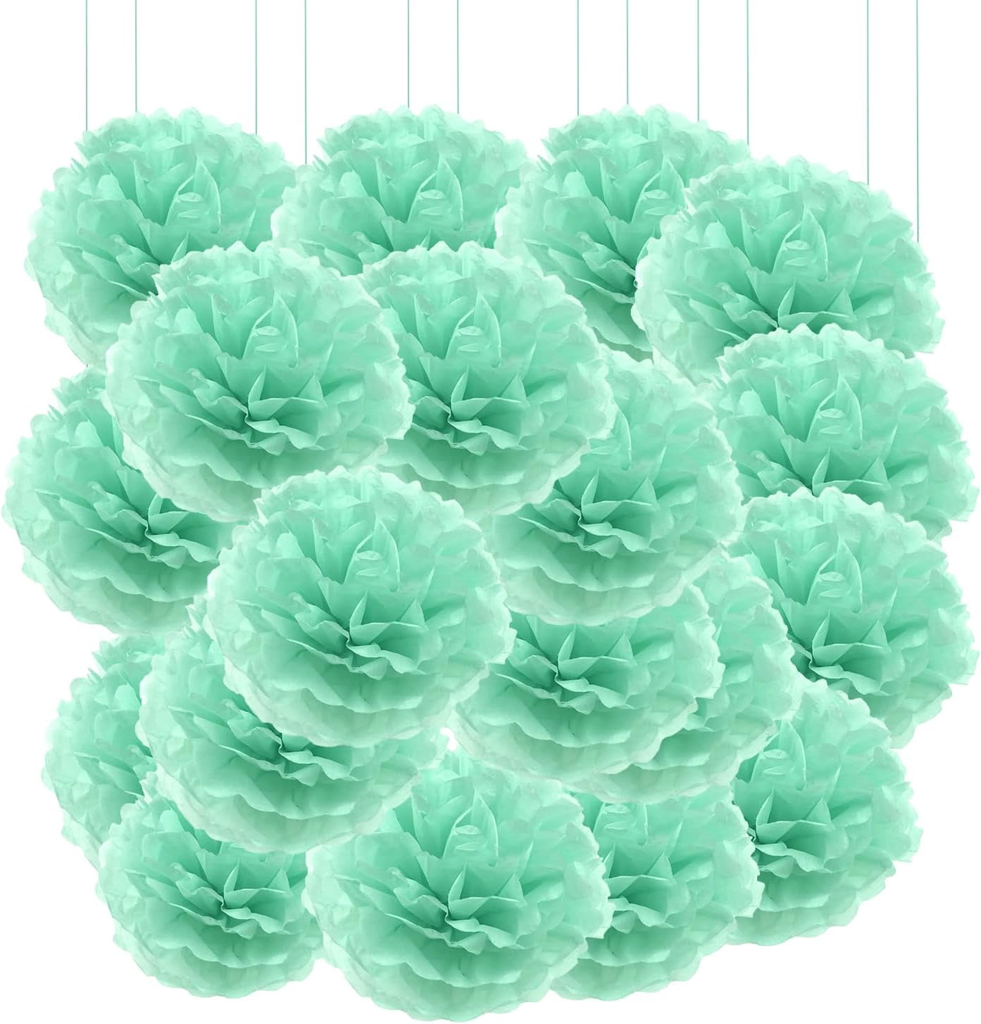 20pcs Mint Green Paper Pom Poms Decorations Diy Decorative Pom Poms