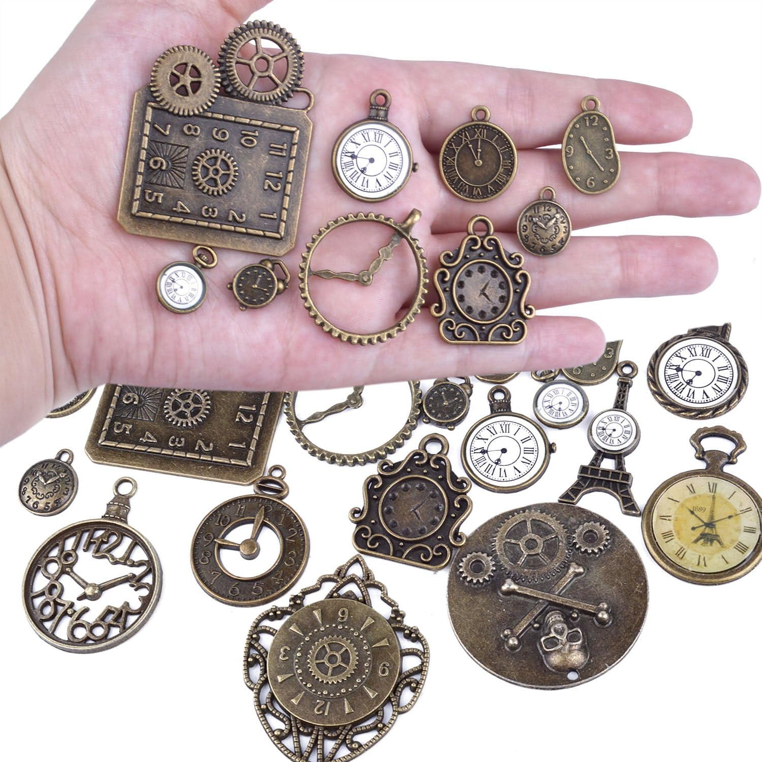 20pcs Mixed Antiqued Bronze Charms Clock Face Charm Pendant, DIY Crafts ...