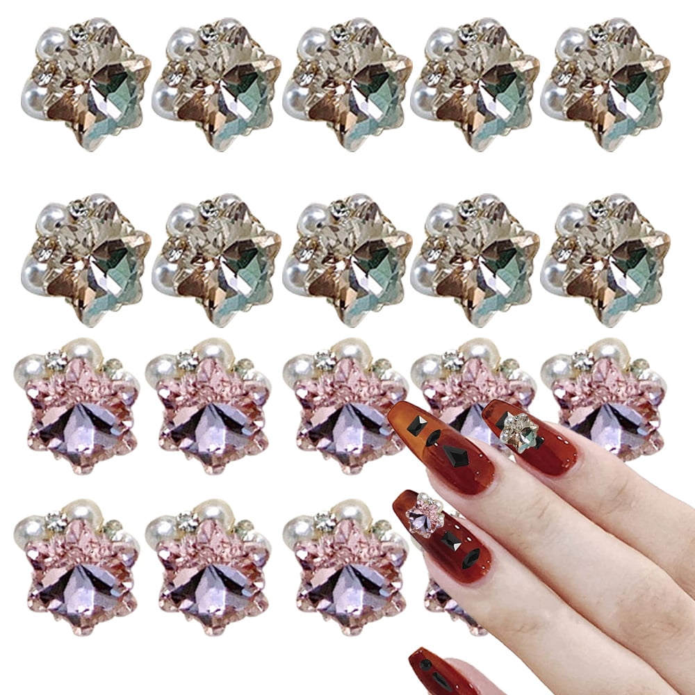 20pcs Nail Crystal Rhinestones, Nail Diamonds Glass Metal Gems Jewels ...