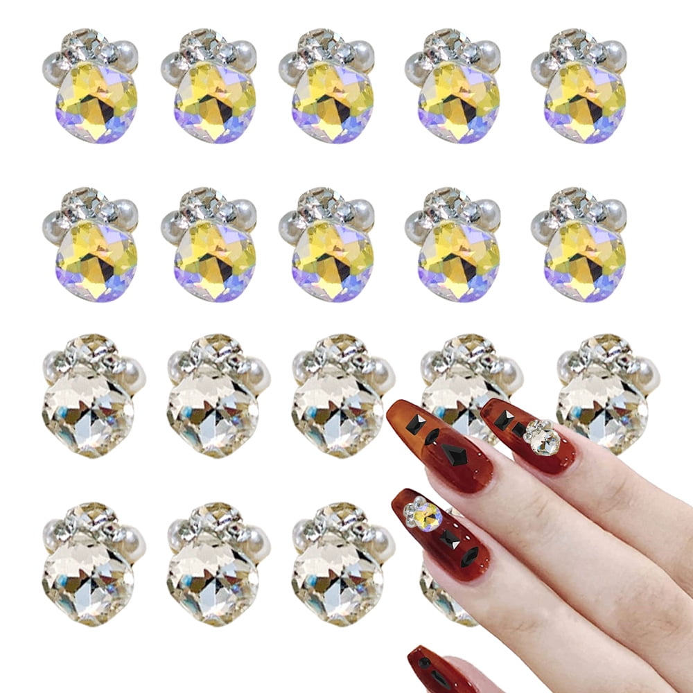 20pcs Nail Crystal Rhinestones, Nail Diamonds Glass Metal Gems Jewels ...