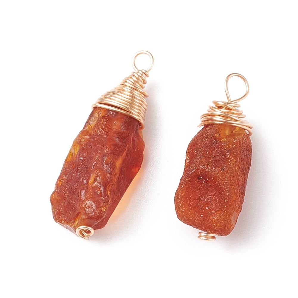 20pcs Natural Amber Pendants Chips Charms with Brass Loops Light golden ...