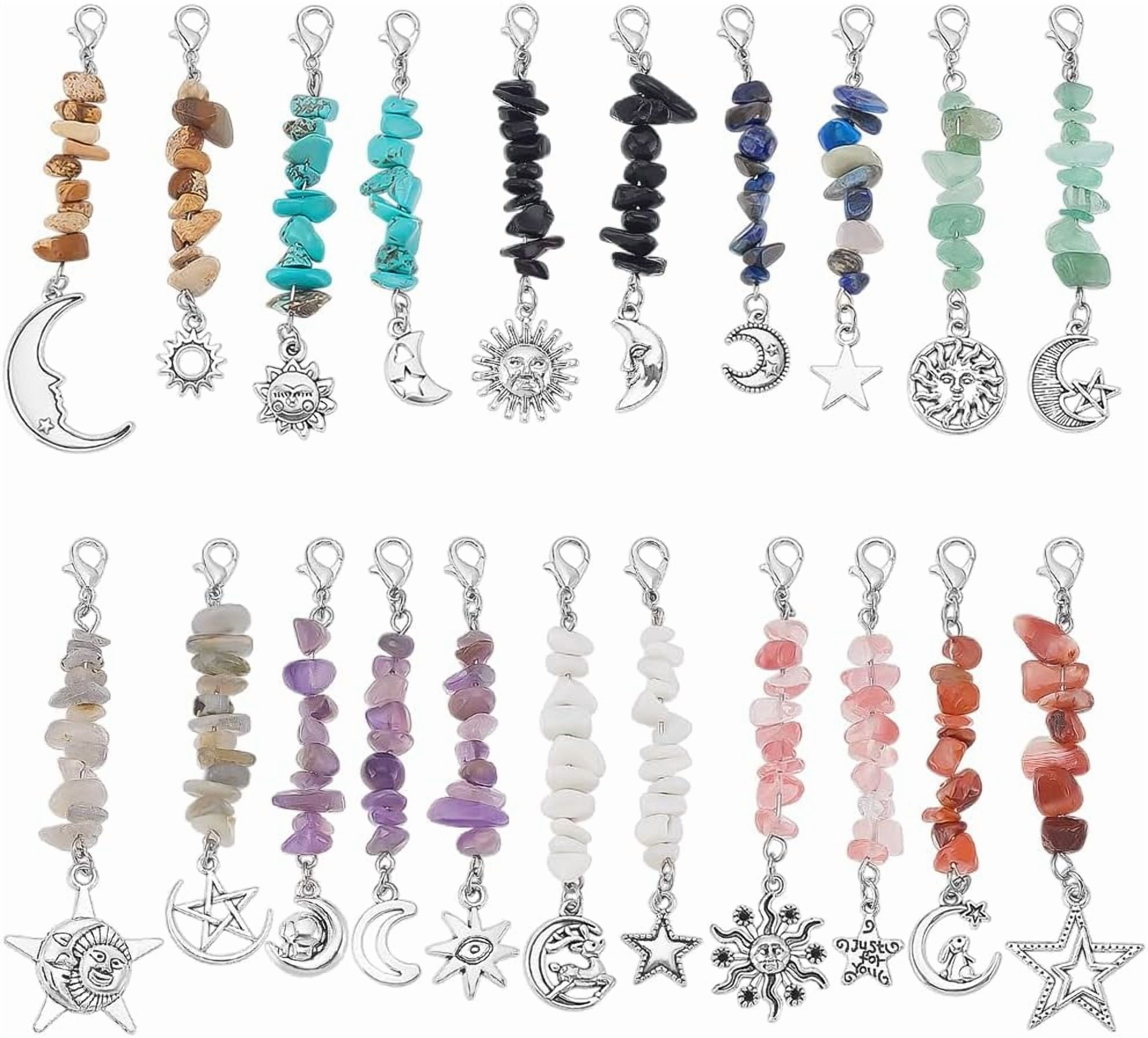 20pcs Natural Gemstone Chips Pendant Decoration Alloy Star Moon Charms ...