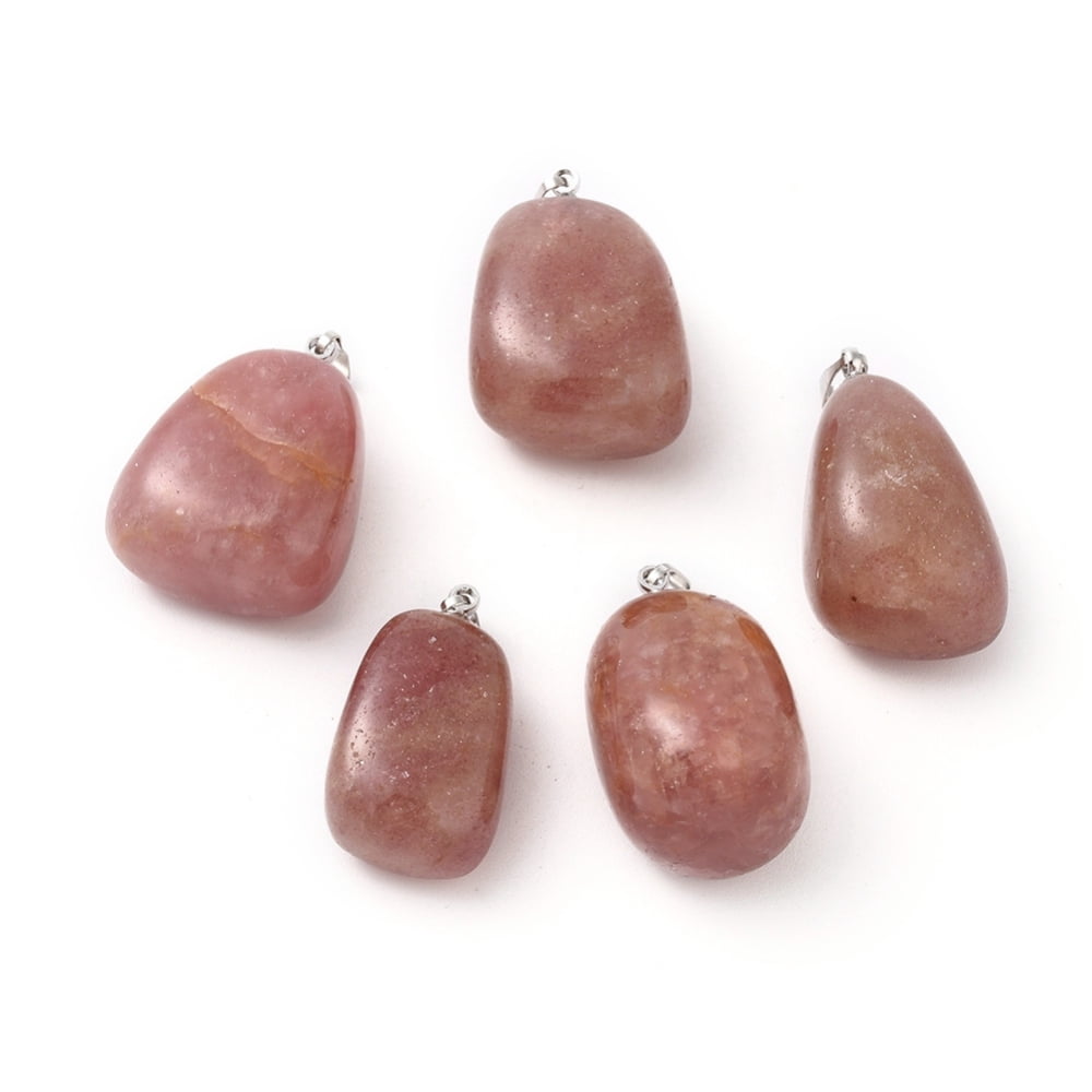 20pcs Natural Strawberry Quartz Pendants with Platinum Tone Brass ...