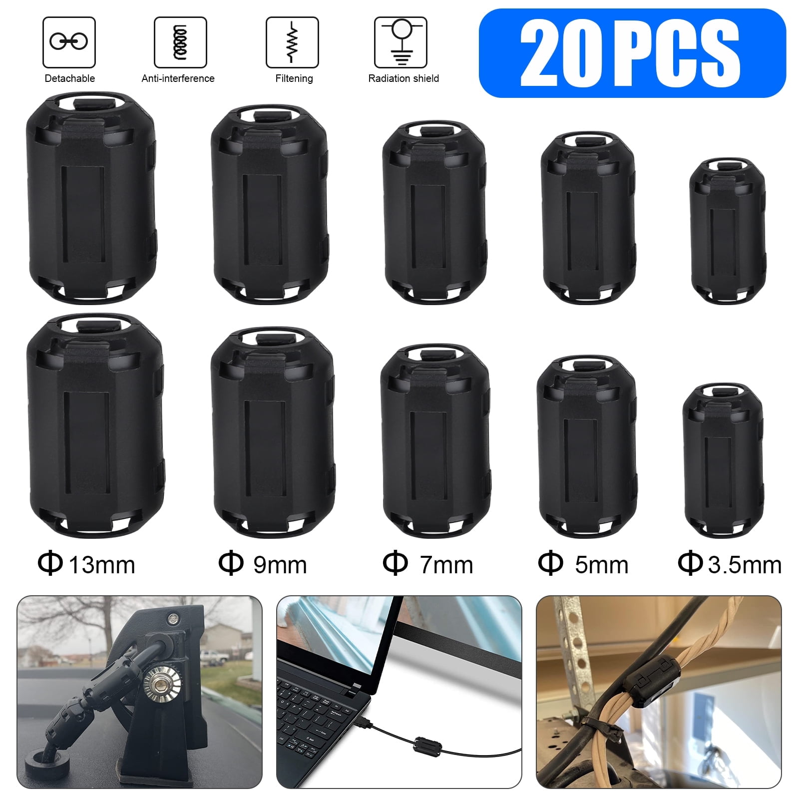 20pcs Noise Filter Cable Clips, Clip-on Ferrite Core Ring Bead, Anti ...