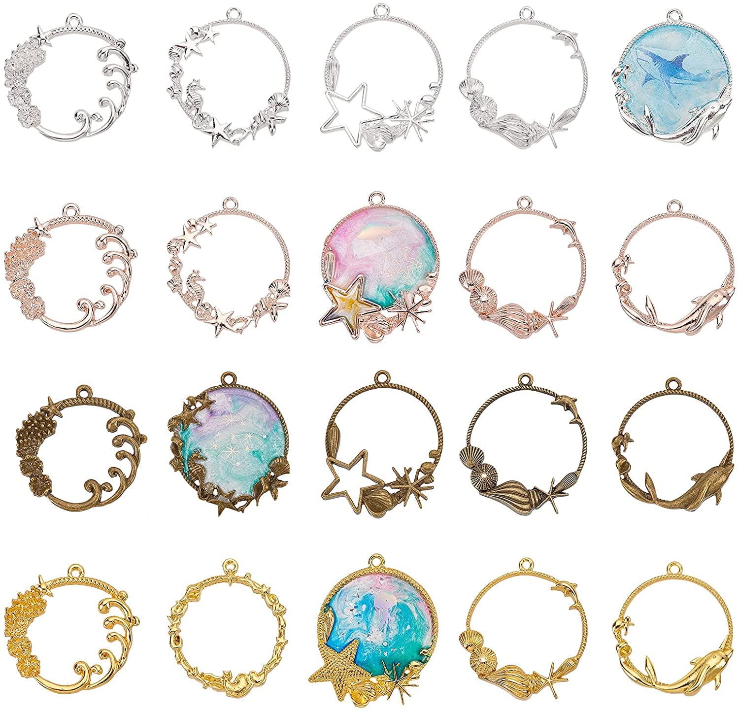 20pcs Ocean Theme Open Back Bezel Pendants - Summer Open Bezel Charms ...
