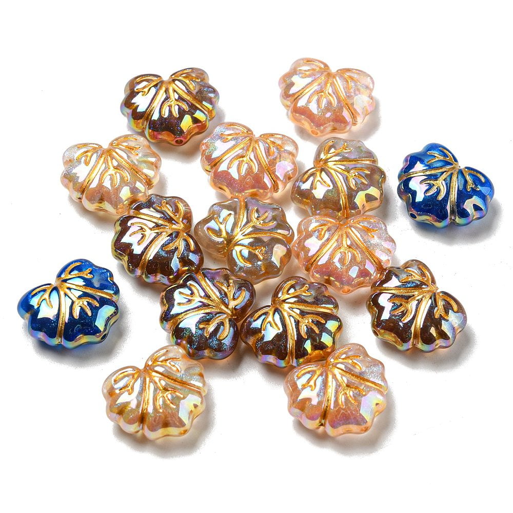 20pcs Opaque Acrylic Beads Golden Metal Enlaced Leaf Mixed color 16x18 ...