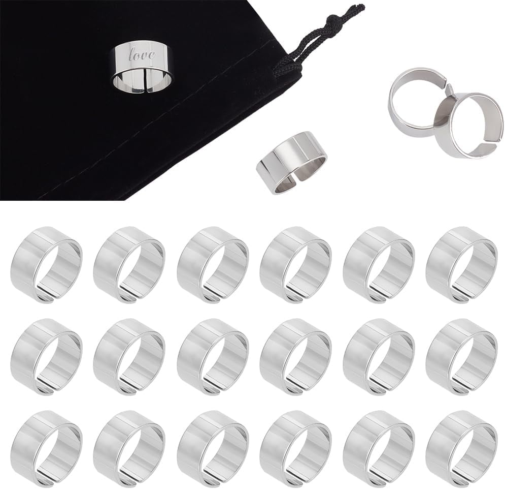 20pcs Open Cuff Finger Ring Titanium Steel Plain Band Wide Ring ...