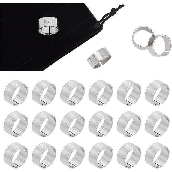 20pcs Open Cuff Finger Ring Titanium Steel Plain Band Wide Ring ...