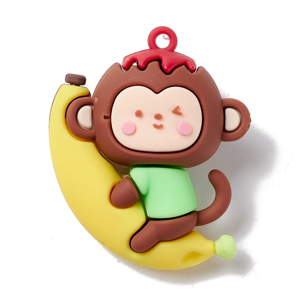 20pcs PVC Plastic Cartoon Pendants Monkey with Banana Yellow 49x40x21mm ...