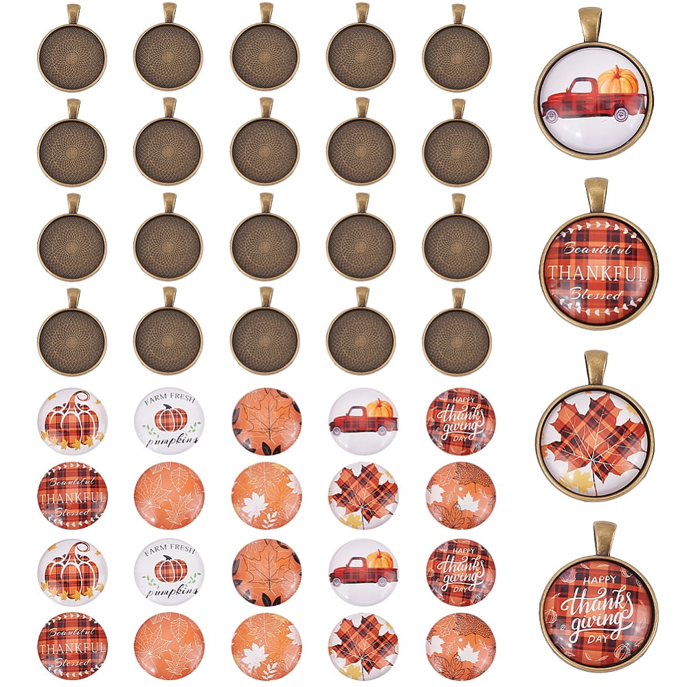 20pcs Pendant Trays Kit Bezel Pendant Trays with 20pcs Autumn Theme ...