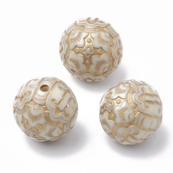 20pcs Plating Acrylic Beads Metal Enlaced Round Golden Plated Old Lace ...