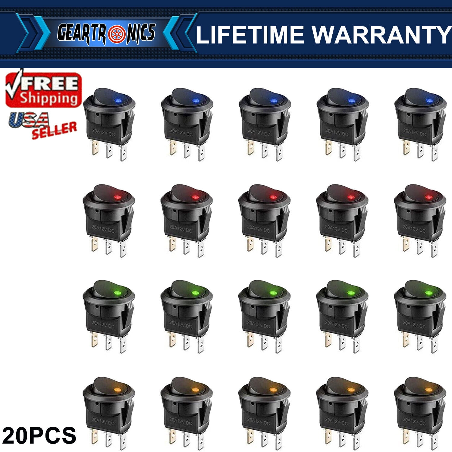 20pcs ROCKER SWITCH Toggle 12V Led Light Car Auto Boat Round ON/OFF ...