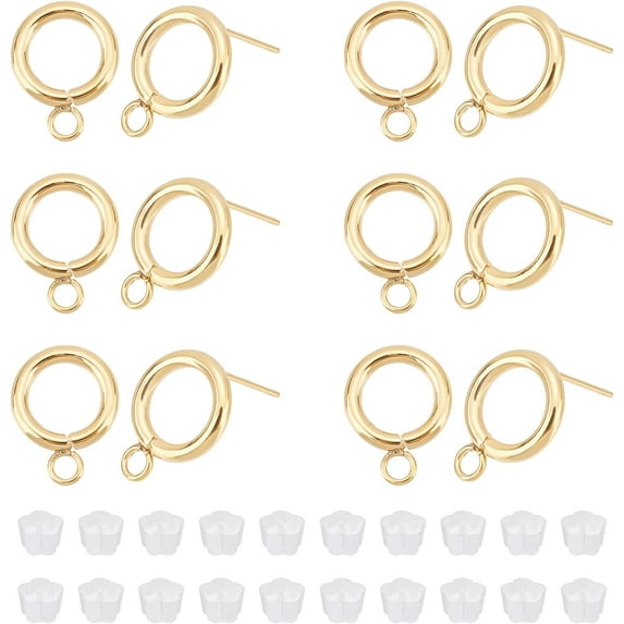 20pcs Real 24K Gold Plated Round Earring Stainless Steel Stud Earring ...