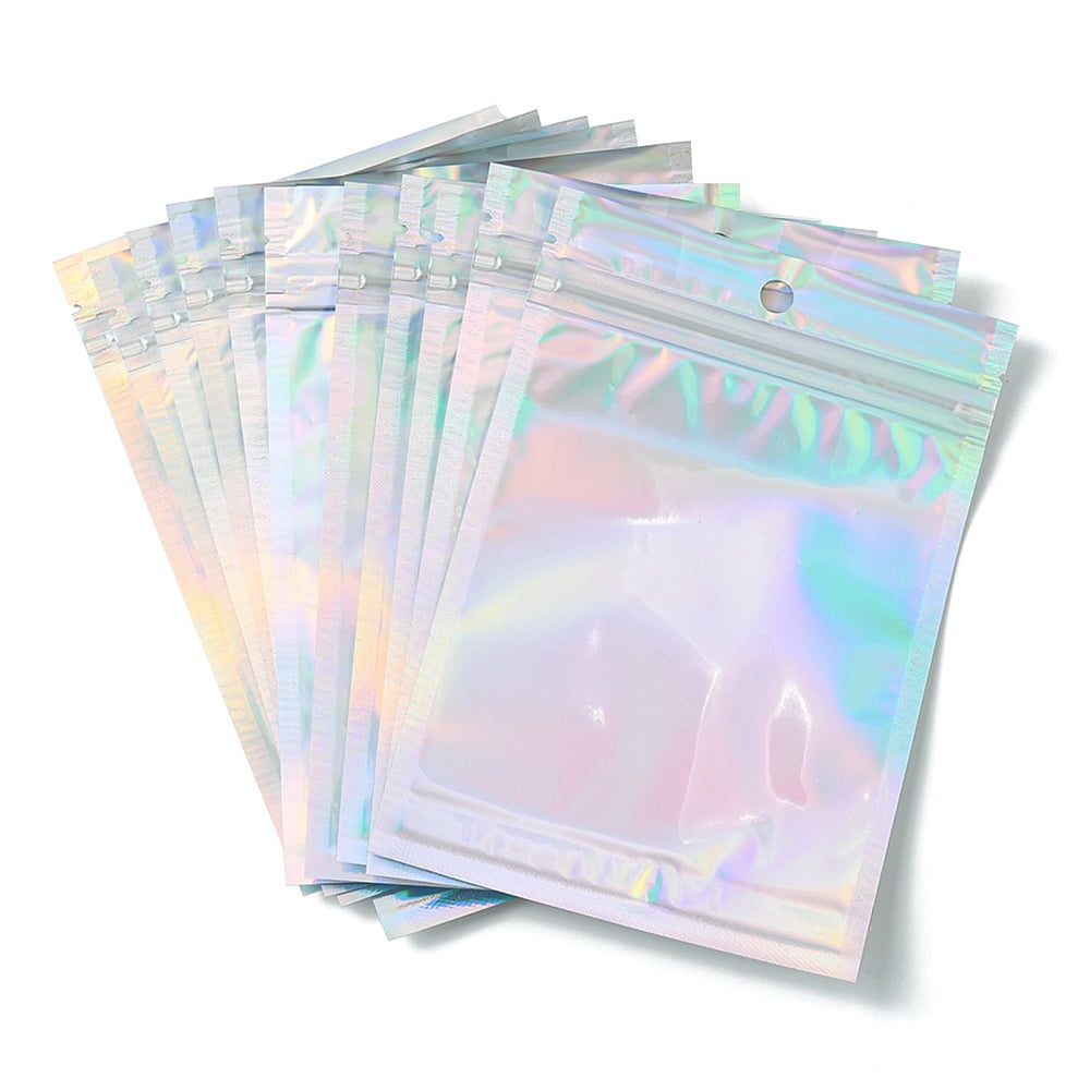 20pcs Rectangle Zip Lock Plastic Glitter Holographic Bags Resealable ...